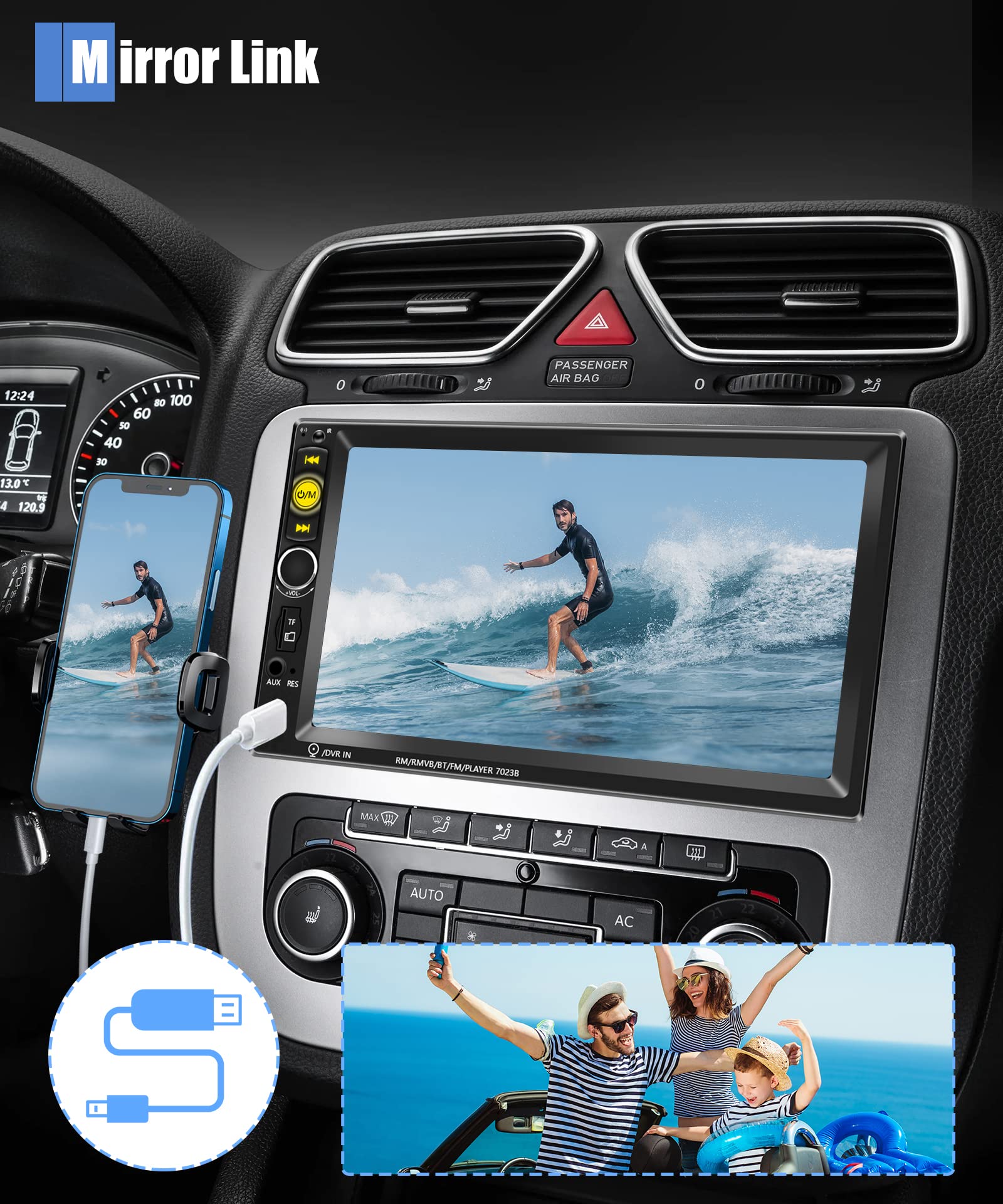 Double Din Car Stereo Car Radio with Bluetooth 7 Inch Touch Screen FM Radio Mirror Link USB 2 Din Car Audio Receiver Remote Control Steering Wheel Control Backup Camera