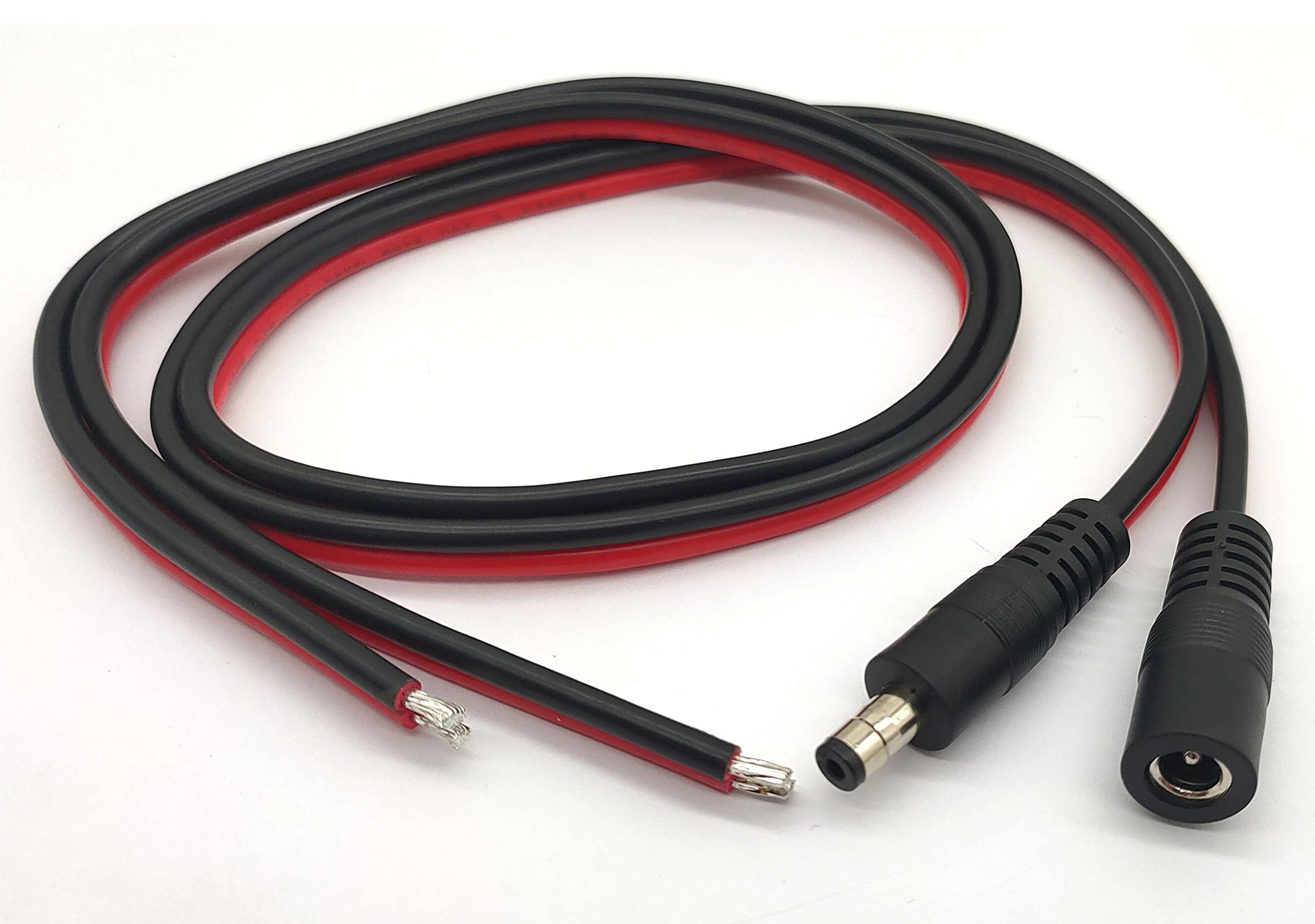 Halokny DC Power Pigtails Cable, 1 Pairs 14AWG DC5.5x2.1mm 12V 5A Male & Female Connectors Power Single Ended Extension Cable for CCTV Security Camera and Lighting Power Adapter 60cm/2Ft
