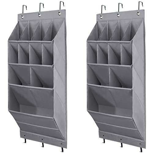 Yteseery 2 Pack Over The Door Shoe Organizer, Door Shoe Rack with Large Deep Pockets, Hanging Shoe Organizer for Narrow Door, Shoe Rack for Door, Shoe Holder Hanging Shoe Rack for Closet Door, Grey