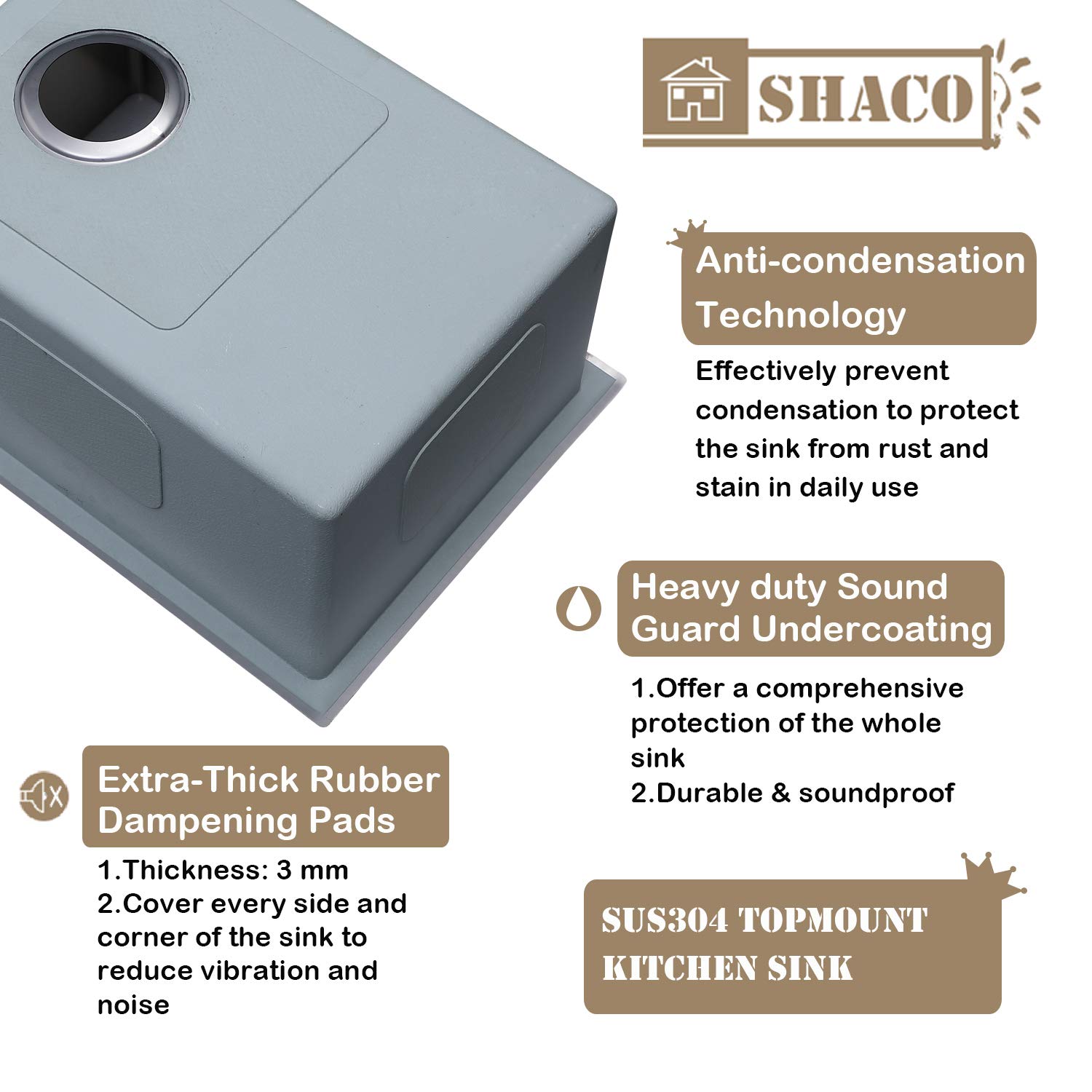 SHACO 15x20 Inch Drop In Bar Sink, Small Kitchen Sink for RV, 16 Gauge 304 Stainless Steel Topmount Single Bowl Handmade Wet Prep Sink for Yard Office Utility Laundry with Sink Grid & Drain