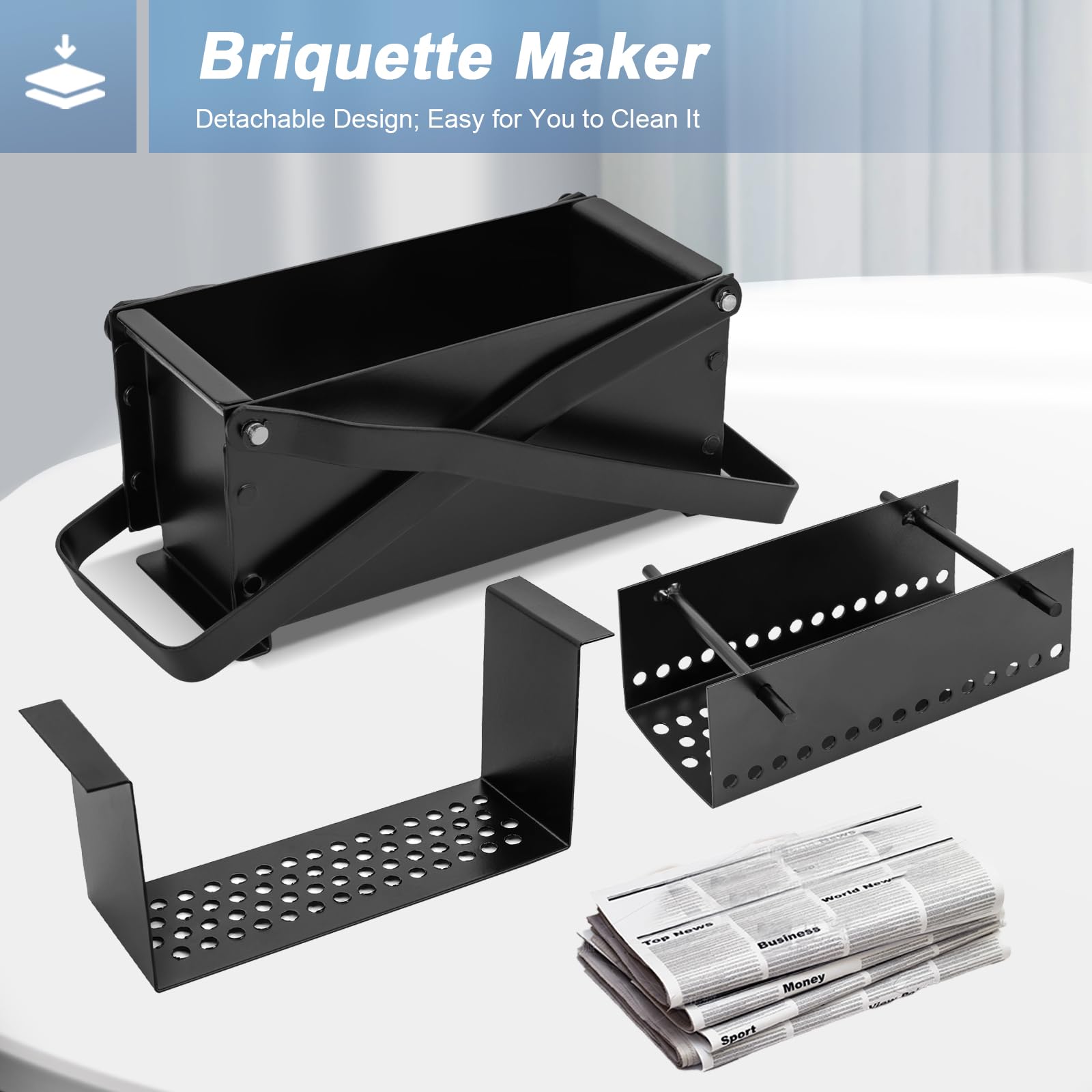 Newspaper Briquette Maker,Eco Recycle Newspaper Fuel Block Brick Press Briquette Maker Paper Log Briquette Maker Heavy Duty Fire Brick Press Burning Fuel Recycle Tool Brick Briquette Maker (1 grids)