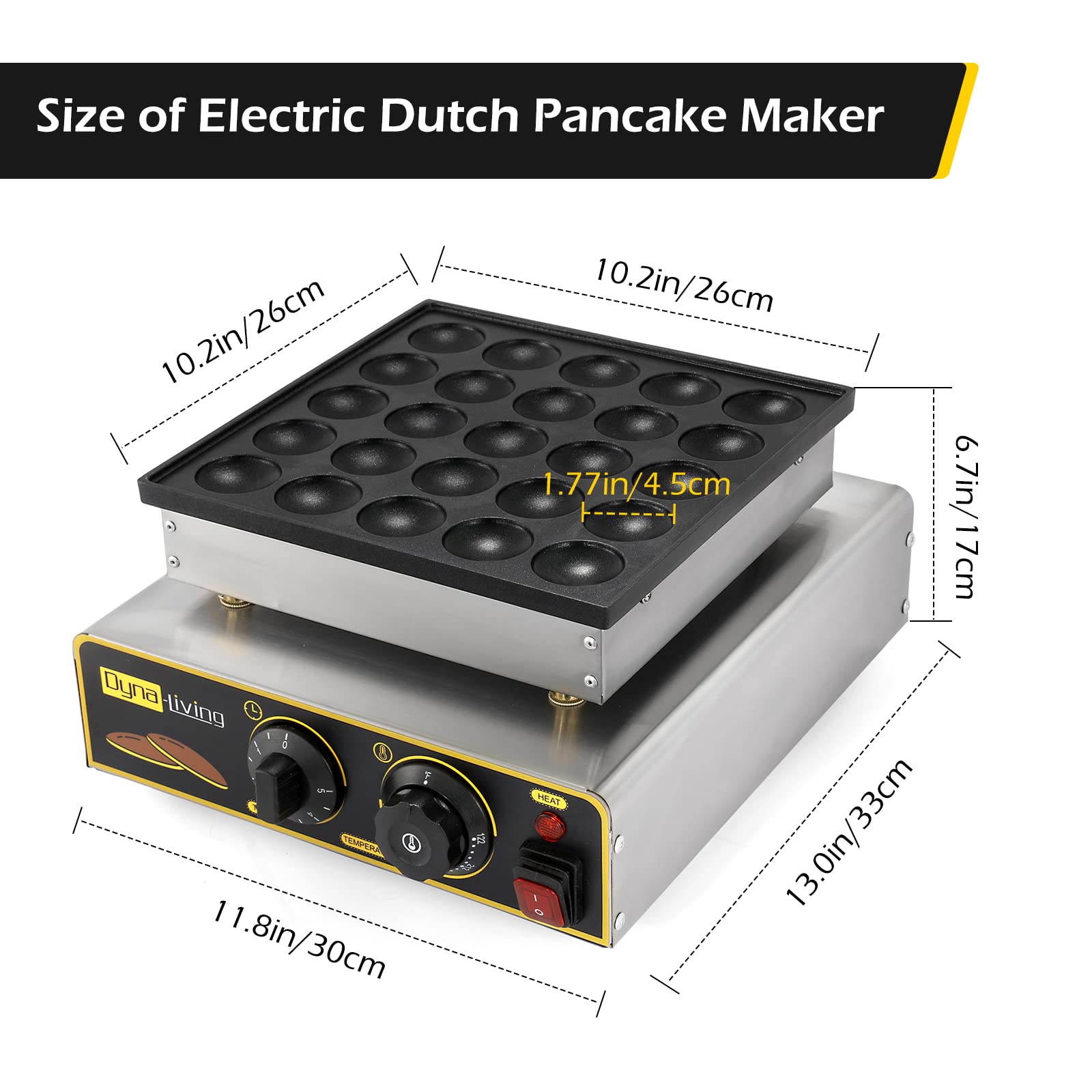 Dyna-Living Mini Pancake Maker 25pcs Dutch Pancake Baker Maker Commercial Electric Dorayaki Maker Non-stick Waffle Pancake Maker for Home Kitchen 950W 110V