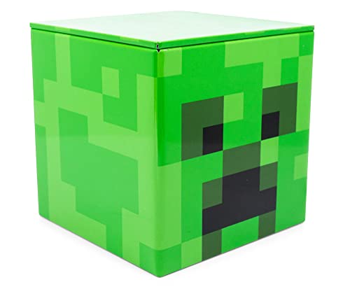 MINECRAFT Creeper 4-Inch Tin Storage Box Cube Organizer with Lid | Basket Container, Cubby Cube Closet Organizer, Home Decor Playroom Accessories | Video Game Toys, Gifts and Collectibles