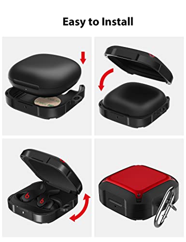 iMangoo for Beats Fit Pro Case Cover, Full-Body Protective Rugged Hard PC Soft TPU Armor Earbuds Case for Beats Fit Pro 2021 Headphones Accessories Charging Shell Protector with Carabiner Black/Red