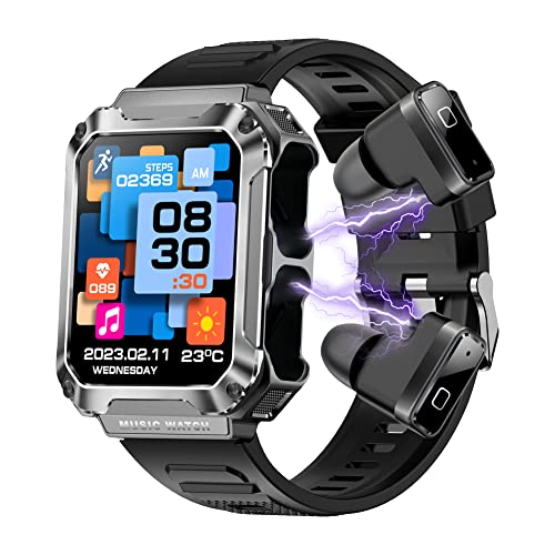 Smart Watch with Earbuds, 3 in 1 Bluetooth Smart Watch for Android iPhone, Military Fitness Tracker Watch, Tracker with Blood Oxygen Heart Rate Sleep Monitor, Long Time Standby Sports Smart Watch