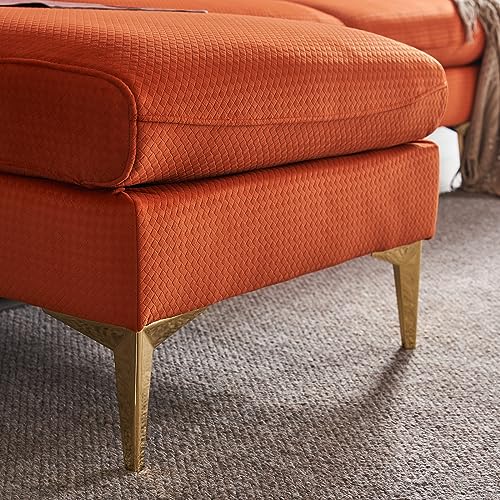 Imbesty Convertible Sectional Sofa Couch, 4-Seater Lattice Flannel Upholstered Sofa Couch with Reversible Chaise, L-Shaped Highback Living Room Furniture (Orange)
