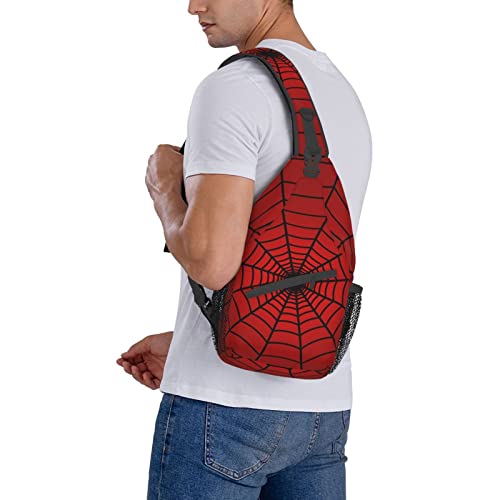 Red Spider Web Sling Bag Crossbody Travel Hiking Backpack Daypack for Women Men Unisex,Shoulder Chest Bags Cycling Gym One Size