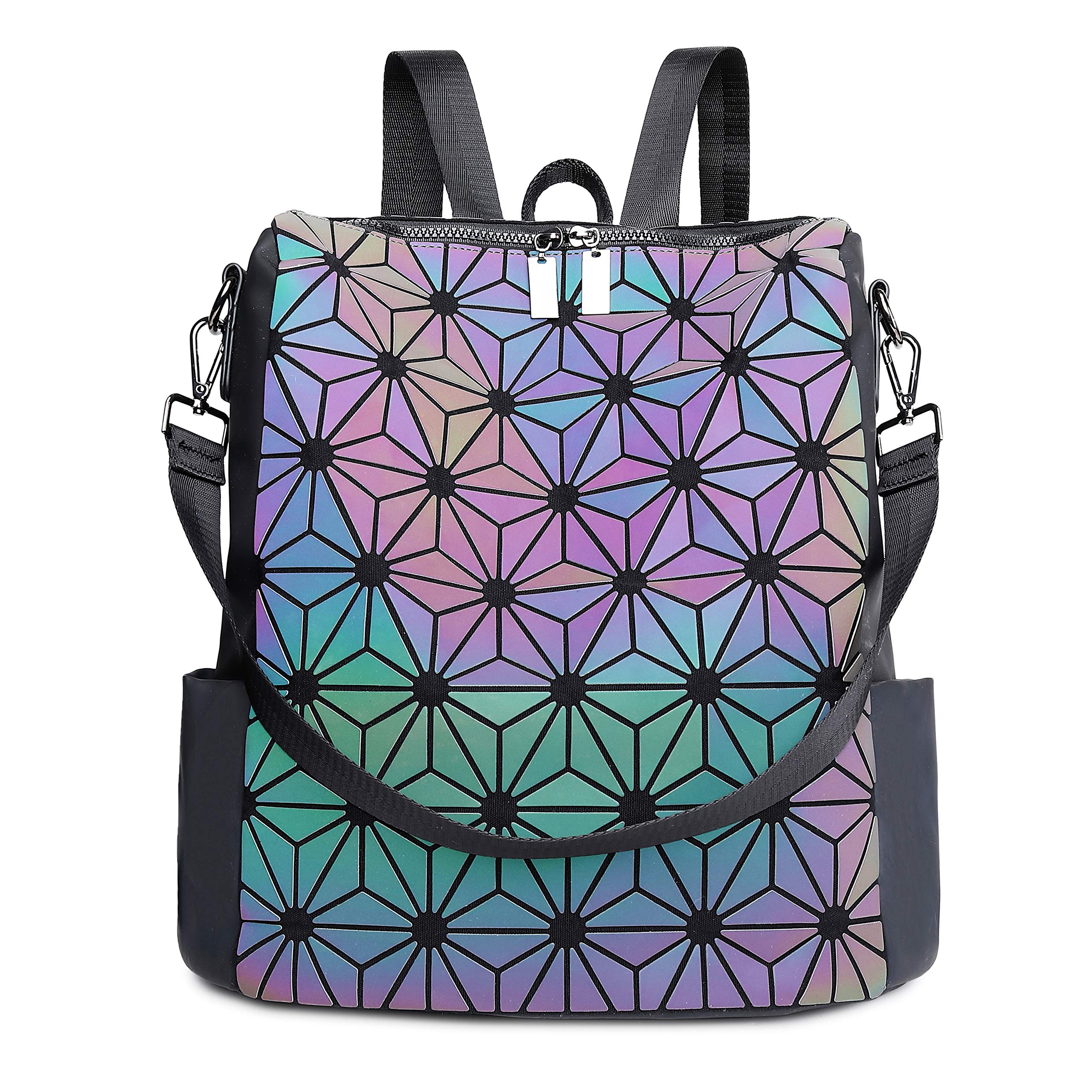 FZChenrry Geometric Backpack Luminous Backpacks Holographic Reflective Bag Lumikay Bags Irredescent Large Rainbow Purses Wallet Set B6