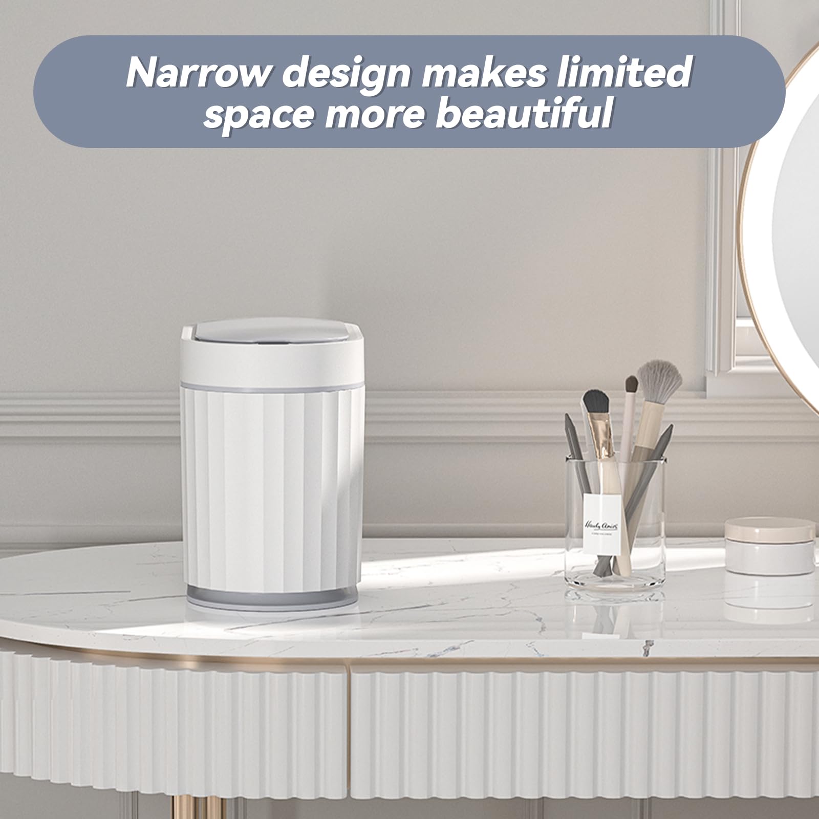 ELPHECO Bathroom Motion Sensor Trash can 8 Litre Automatic Garbage Can, 2 Gallon Slim Plastic Smart Trash Can with Lid, Waterproof Intelligent Trash Bin for Bedroom, Bathroom, Kitchen, Office
