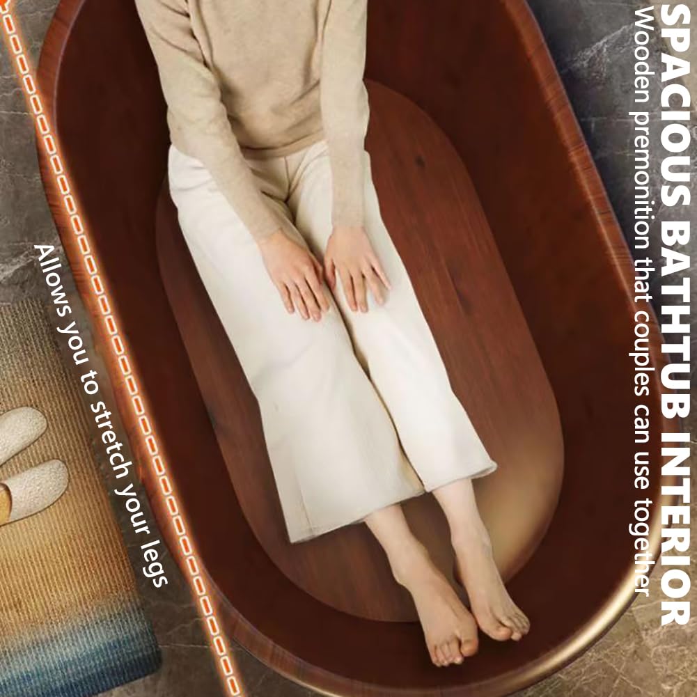 MegLob Free Standing Cedar Wood Bathtub, Luxurious Wooden Deep Soaking Tub Alone Stand Kit, Soaking SPA Tub Classic Stand with Insulation Cover, Oval Shape Solid Wood Bathtub Lit,100cm/39.37"