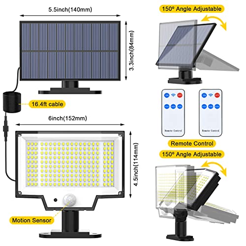 NACINIC Solar Outdoor Light Motion Sensor Waterproof with 200 Bright LED, Remote, Separate Panel, 16.4Ft Cable, Dusk to Dawn Lighting Mode, Security Solar Powered Flood Lights 200 LED 3-Pack
