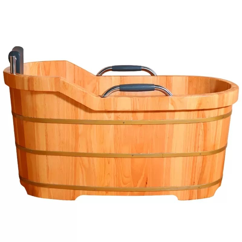 MegLob Freestanding Wooden Bathtub Lit, Solid Wood Deep Soaking Tub with Armrests, Japanese Style Soaker Alone Stand, Spa Hotel Private Bathtub, Beauty Salon Equipment,Cypress,100cm/39.37"