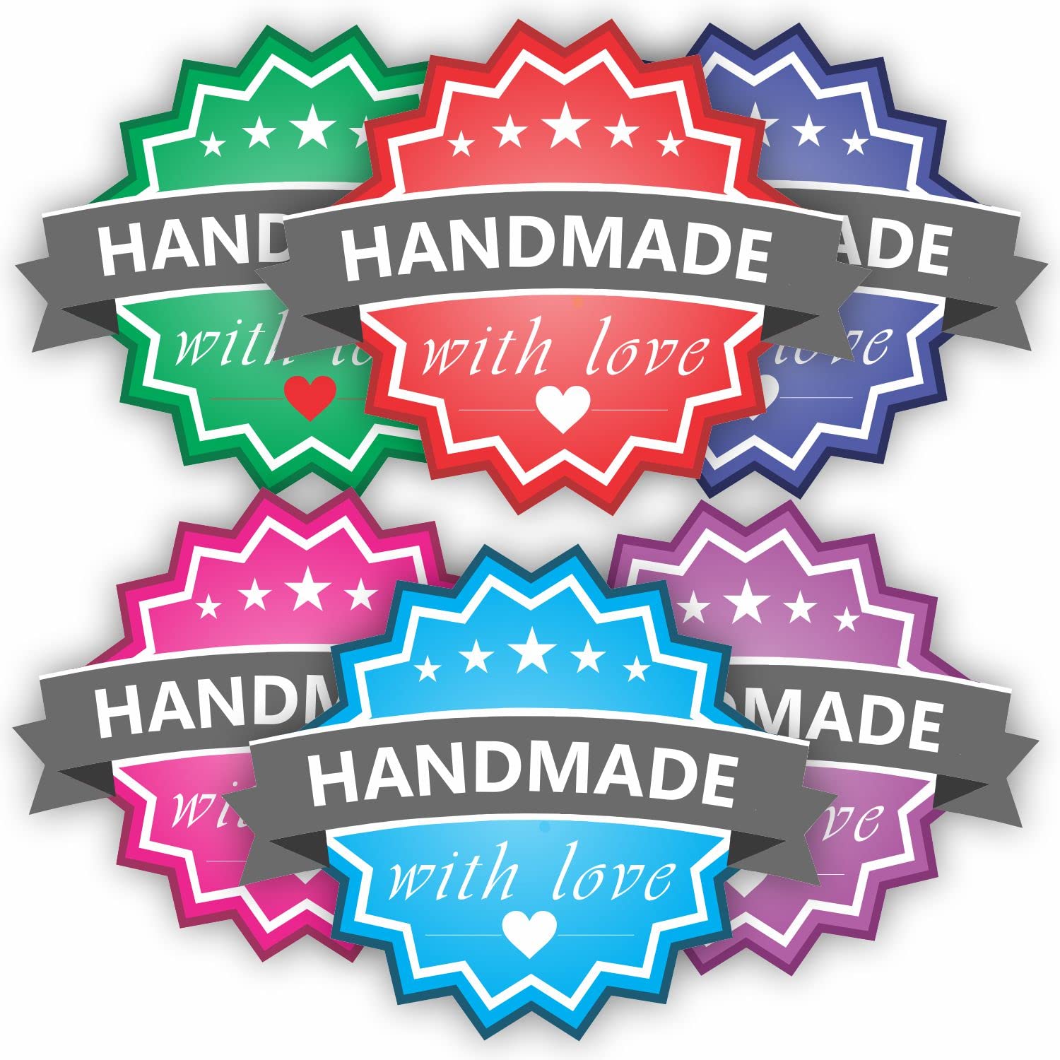 Handmade with Love Stickers - (Pack of 300) 2.2" x 1.7" Large in Sheets Essential Small Business Labels for Packaging Gift Envelopes Seals Boxes - Multi Color