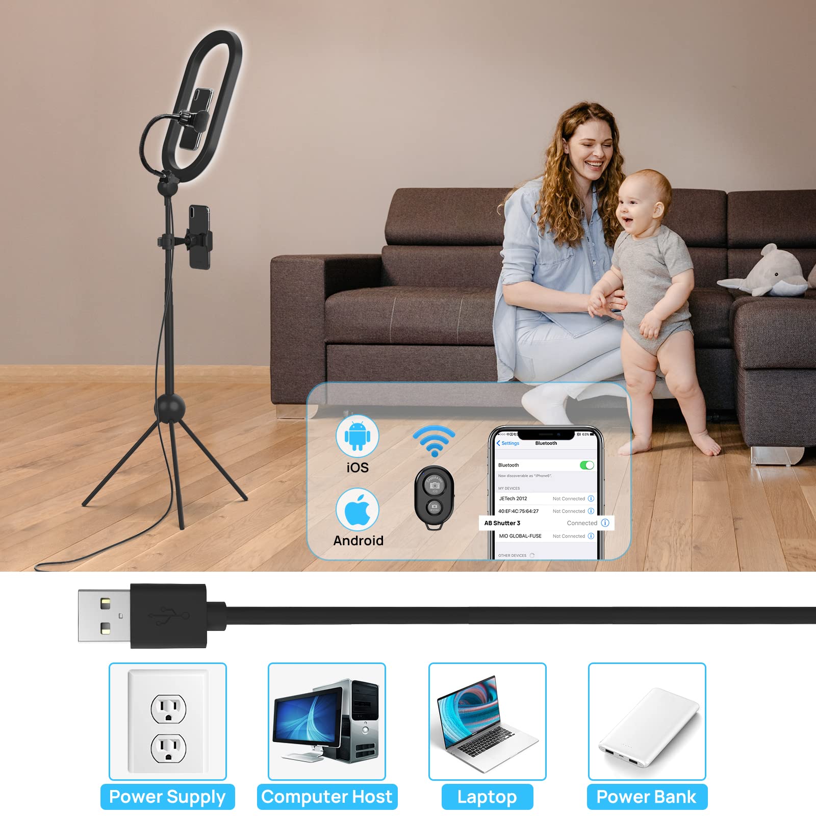 Ring Light with Stand and Phone Holder, 14" Selfie Lights 77" Tall Tripod with Remote Compatible with iPhone Phone LED Halo Standing Lighting for Makeup TikTok YouTube Camera Photography Zoom Videos