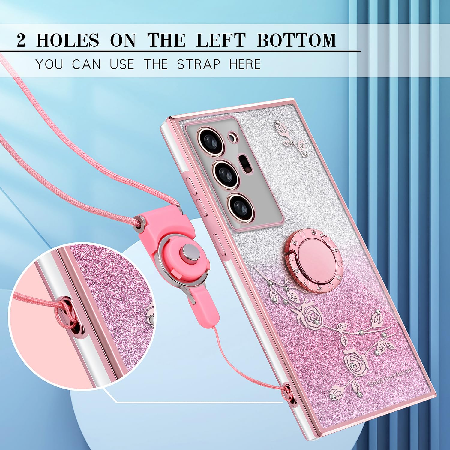 DHIMI for Samsung Galaxy NOTE20 Ultra Luxury Flowers Floral Design Plating Case, Cute Glitter Diamond Phone Cover for Women Girls Bling Sparkle Ring Kickstand Use in NOTE20U Phone Cases
