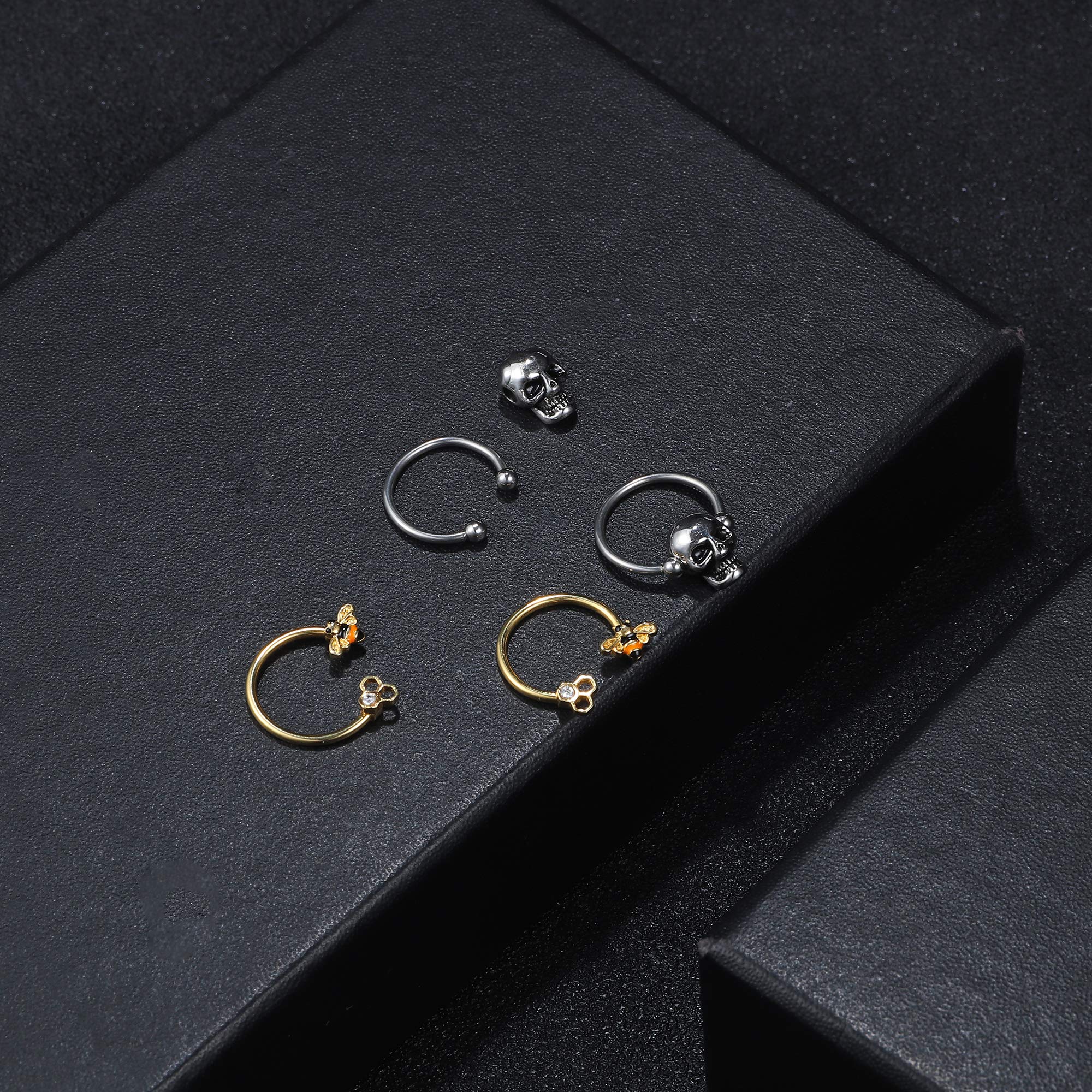 Drperfect 16G Skull Captive Bead Ring Bee Horseshoe Circular Barbell for Nipple/Earlobe/Cartilage/Daith/Septum