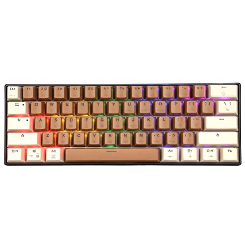 Gaming Keyboard, Color Mixing 61 Keys Plug and Play Ergonomics Mechanical Keyboard Quick Response Bond Wire Separation for Android for Windows for iOS(Tea Shaft)