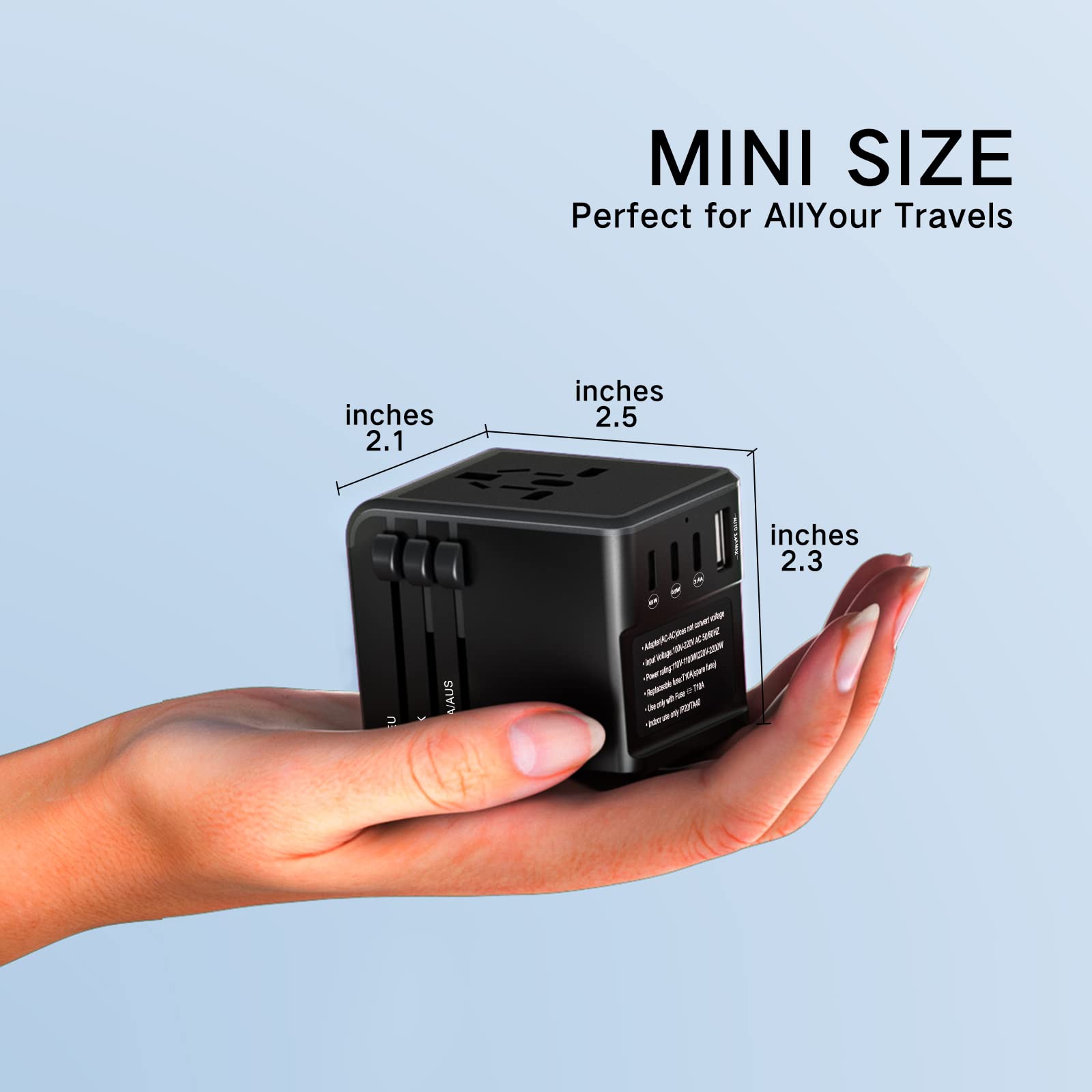Global Travel Adapter 65W Fast Charger with 3 Type-c and 1 USB Universal Travel Plug adapters with 1M Lightning Cable for Over 200 Countries Including UK Japan China EU (Black)