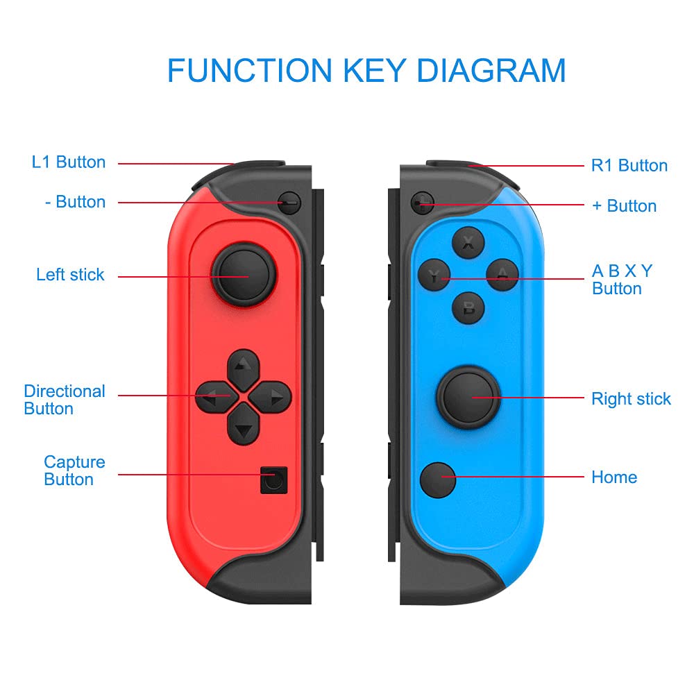 EJGAME Wireless Switch Joy Pad Controller, Left and Right Controllers Compatible with Switch as a Joy Pad Controller Replacement-Red and Blue
