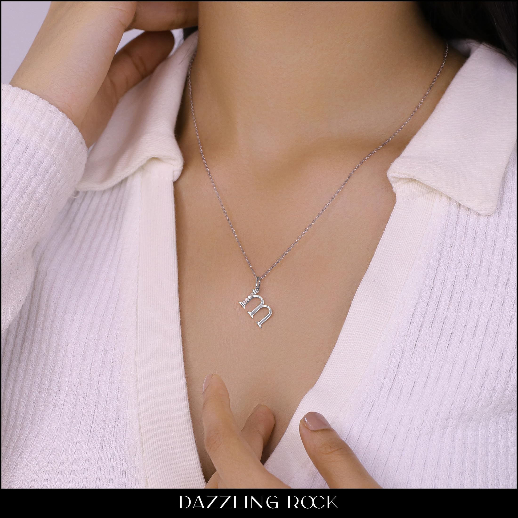 Dazzlingrock Collection 0.05 Carat (ctw) 18K Diamond Lowercase Letter 'm' Initial Pendant, White Gold