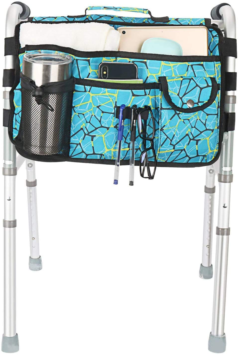 Double Sided Walker Bag, Walker Organizer Pouch Tote for Rollator and Folding Walker (Plaidblue)