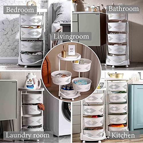 Multi-Layer Kitchen Storage Rack, Detachable Breathable Rotating Fruit Vegetable Organizer, with Lockable Casters, for Kitchen Bedroom, Bathroom,3 Tier