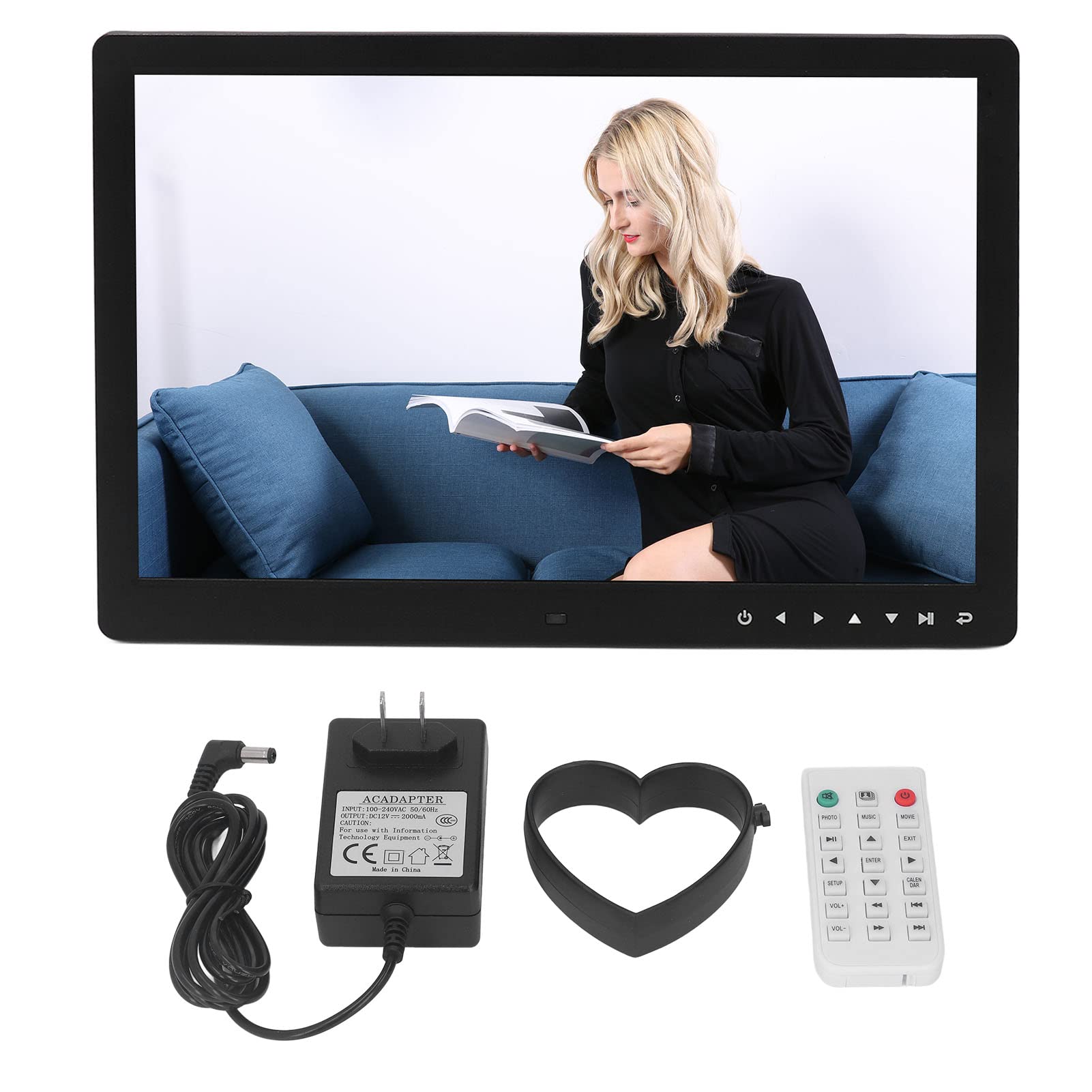 Digital Photo Frame, Touch Button 1080P Dual Mode Control 15.4 Inch Multifunction Electronic Album with Bracket for Living Room (US Plug)