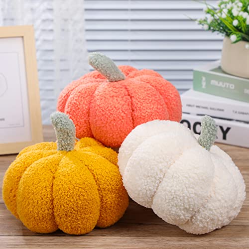 Namalu 3 Pcs Thanksgiving Pumpkin Throw Pillow Cushion 3D Pumpkin Throw Pillows Pumpkin Sofa Throw Pillow Cushion Home Decor for Car Bedroom Sofa Couch Living Room (White, Yellow, Orange,7.87 Inch)