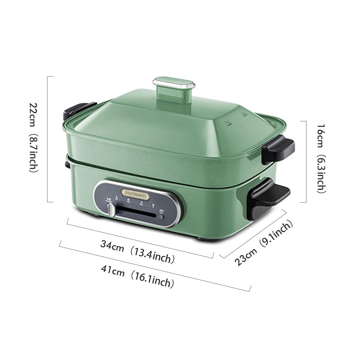 Joydeem 3-in-1 Electric Hot Pot, Multi-use Shabu Shabu Pot with Grill Pan & Steamer, UL Listed, Non-stick Ceramic Oil Coating, 4.5L, JD-HG9088G, Green