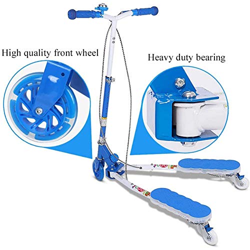 DSHUJC Folding Kick Scooter, Kids 3 Wheel Scooter, Tri Push Swing Scooter, with PU LED Flashing Wheels and Music Footboard, for Ages 4-16 Kids
