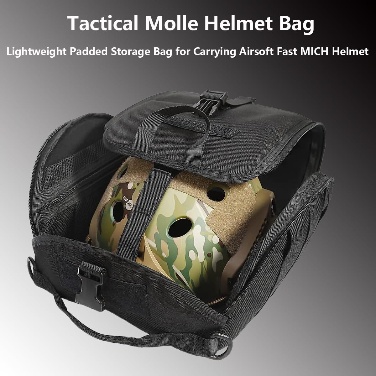 FARMSOLDIER Tactical Helmet Bag,Molle Helmet Bag Pack,Lightweight Padded Storage Bag for Carrying Airsoft Fast Motorcycle MICH Helmet Black