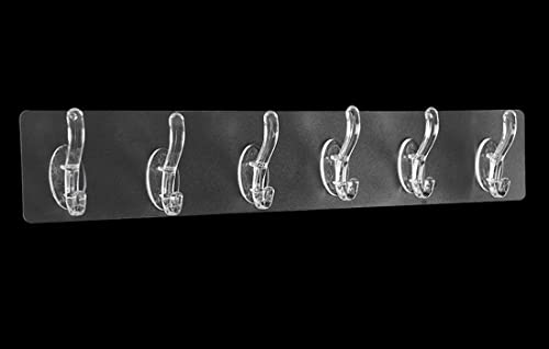 Multifunctional Transparent 6 Hooks, Transparent Plastic Glue Hooks, Adhesive Row Hooks, Punch-Free Wall-Mounted Hook, Oilproof Waterproof, Kitchen Bathroom Hooks