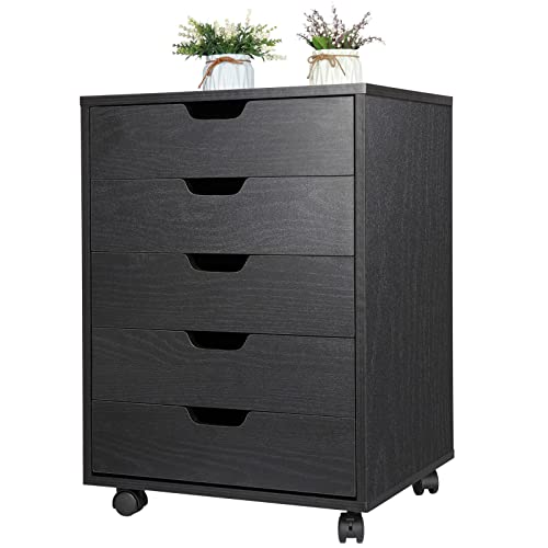 MAXCBD Nightstand Bedside Table Drawer Cabinet Home Office Cabinet 5 Drawer Storage Cabinet Storage Organization Bedroom Big Storage Space with 5 Drawer Storage Tower Dresser