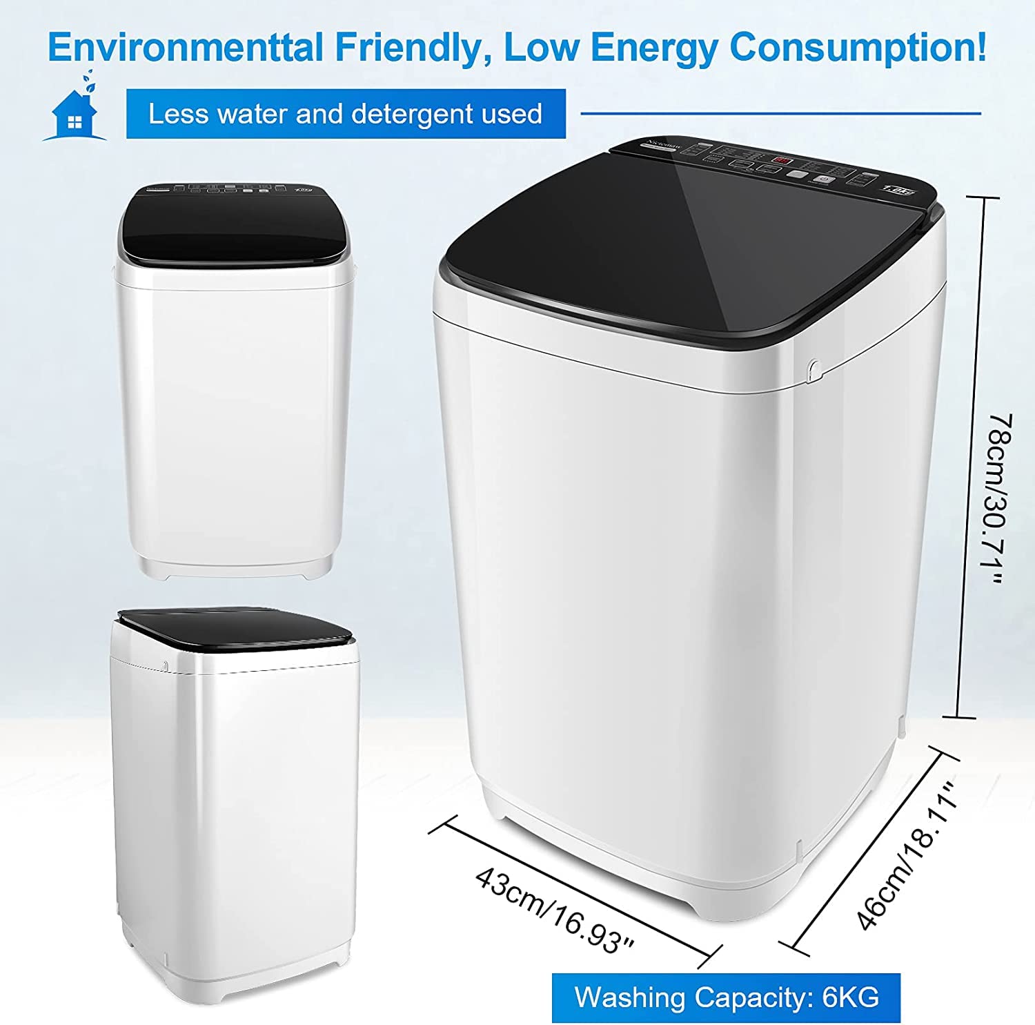 Nictemaw Portable Washing Machine 20Lbs Capacity Portable Washer with Drain Pump 2.8Cu.ft Full-Automatic Compact Washer Machine with 4 Program 4 Water Level 3 Water Temp for Apartment, RV, Dorms