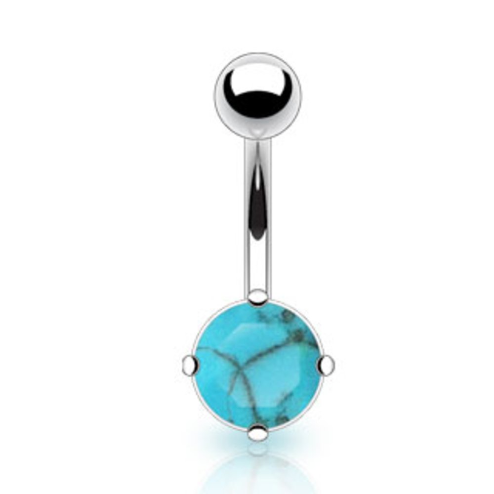 Dynamique 14g Turquoise Semi Precious Stone Prong Set Belly Button Ring 316L Surgical Steel