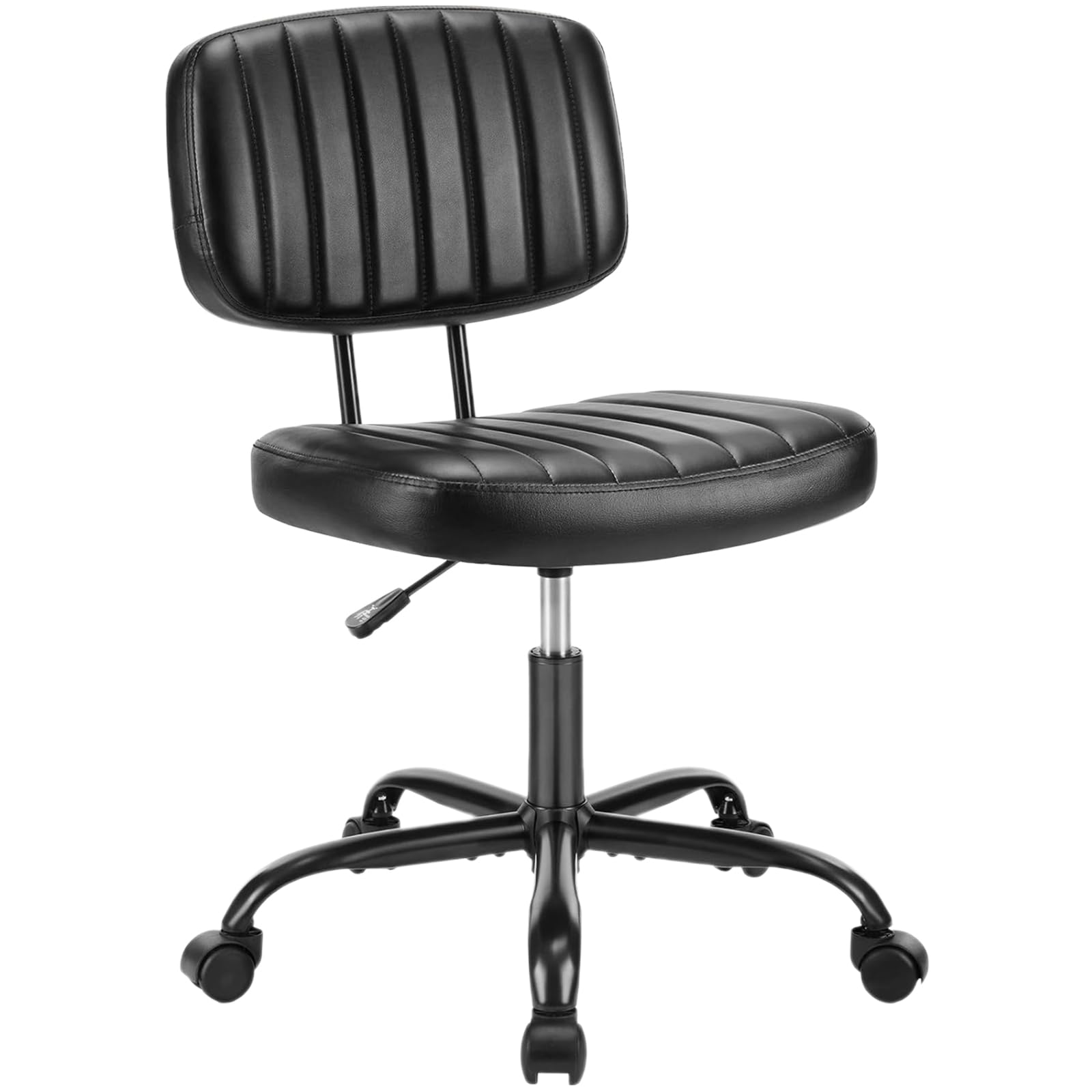 Joyfinity Office Computer Chair with Wheels Armless Comfy Ergonomic Chair with Back Support, 360°Rolling Swivel Chair with Height Adjustable PU Leather Low Back for Home, Bedroom, Study, White