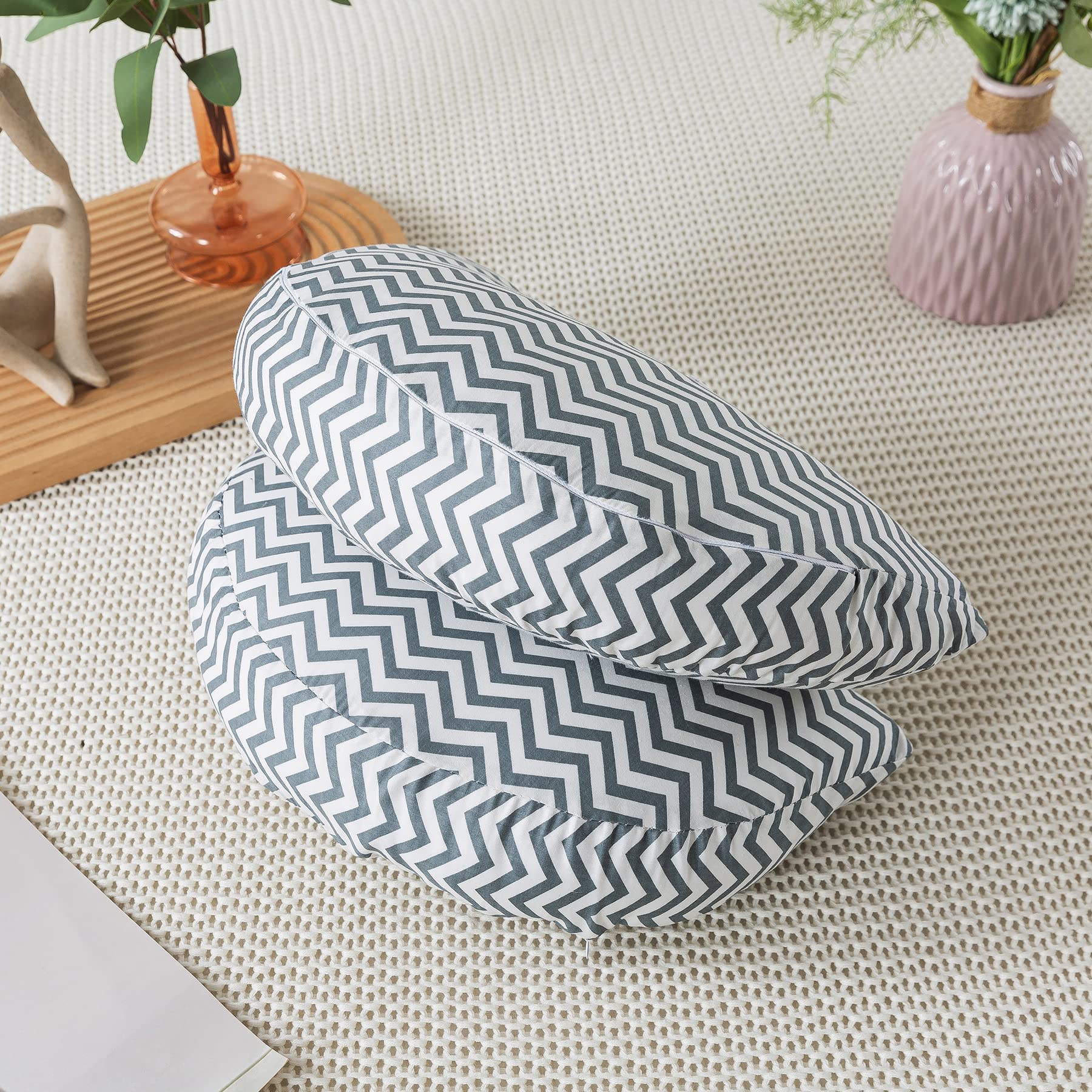 Lemfux Maternity Belly Double Wedge Pillows for Pregnant Women Sleeping, Small Adjustable Striped Pregnancy Pillow for Back Support, 100% Cotton, Ultra Comfortable, for Side Sleeper