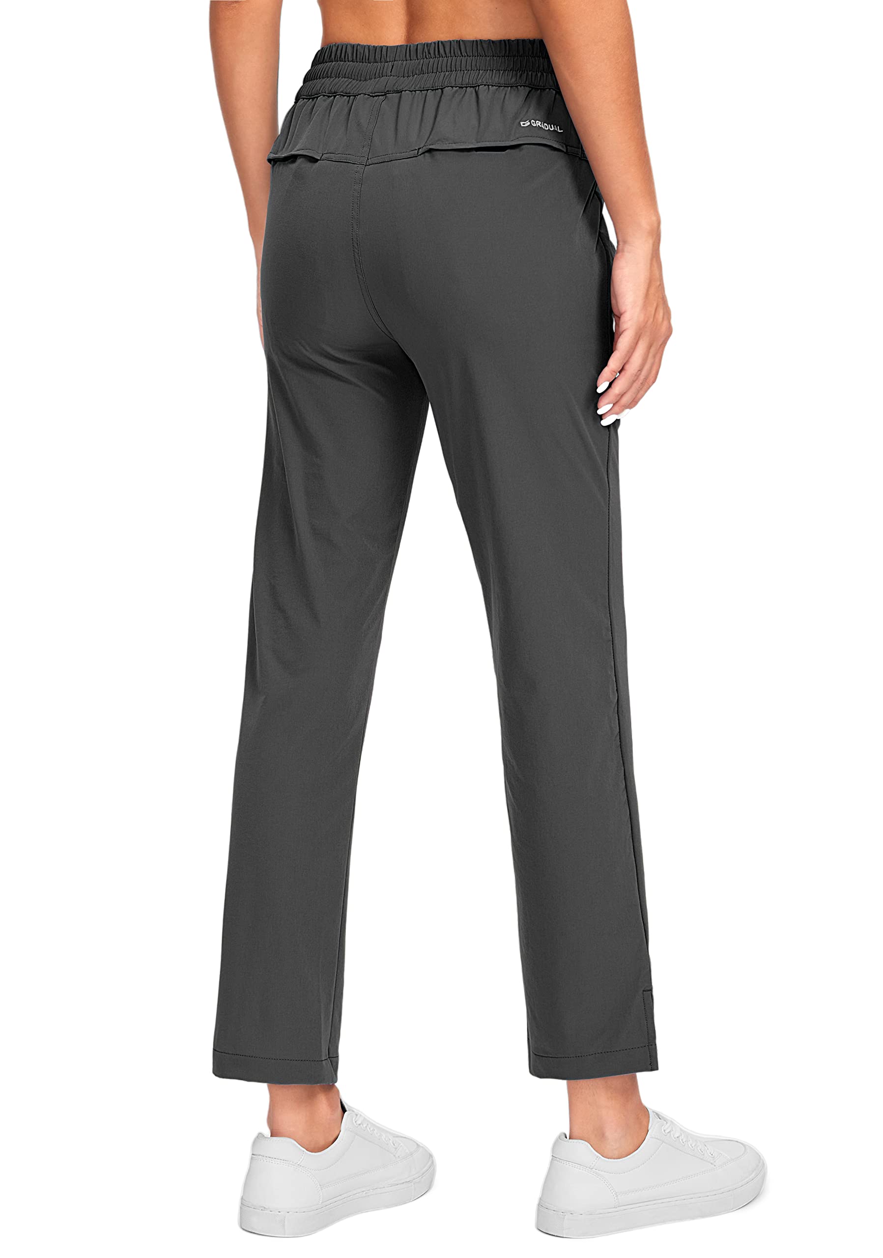 G Gradual Women's Golf Pants with Zipper Pockets Pull On Stretch Lightweight Quick Dry Ankle Pants for Women Travel Work (Dark Grey, M)