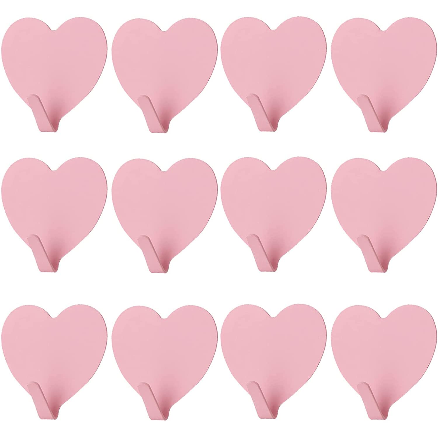 JtmyAota 12 Pack Heart Shaped Decorative Wall Hooks, Stainless Steel Strong Adhesive Wall Hook for Home Kitchen Bathroom (Pink)