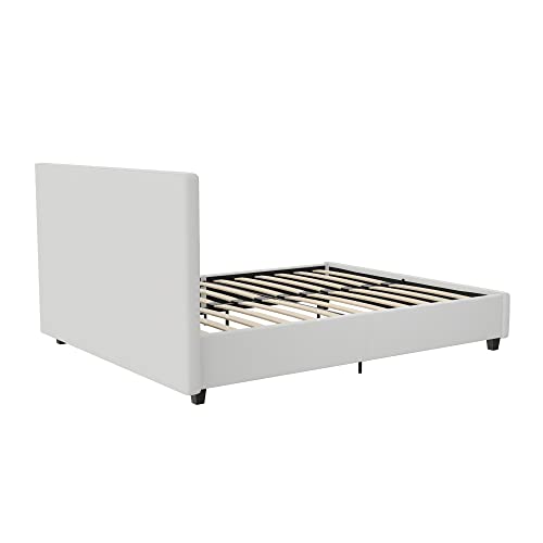 DHP Dakota Upholstered Platform Bed with Diamond Button Tufted Headboard and Footboard, No Box Spring Needed, Queen, White Faux Leather