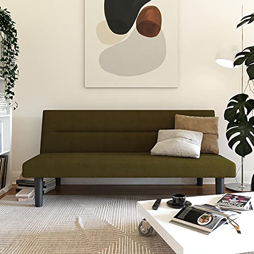 DHP Elm Convertible Living Room Sofa Bed and Couch Linen Futon, Green