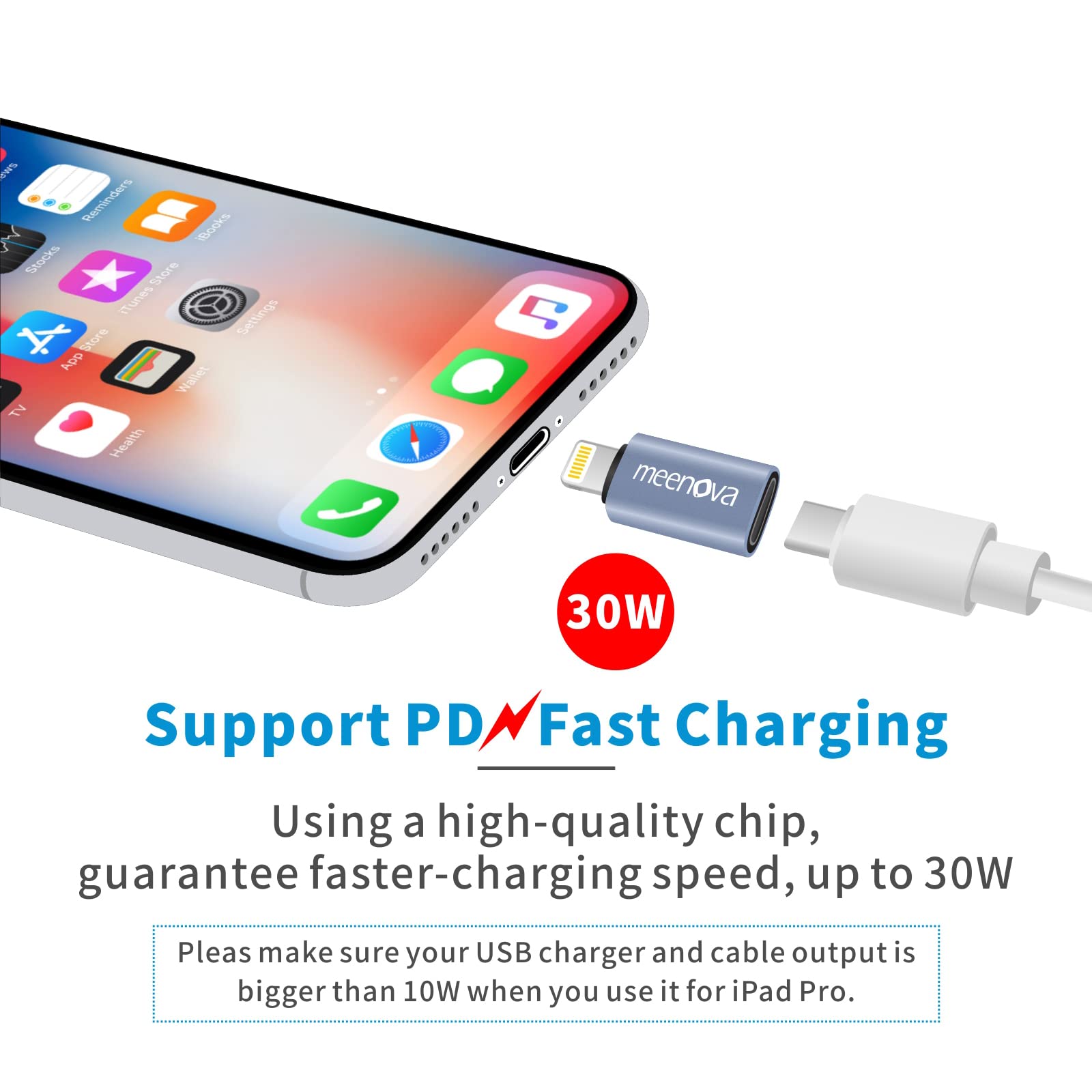 Meenova 30W/27W USB C to Lighti-ng Adapter Type C to Lighting Converter, Type C to Adaptor - Compatible with 14 13 12 Pro Max, with Silicone Sleeves