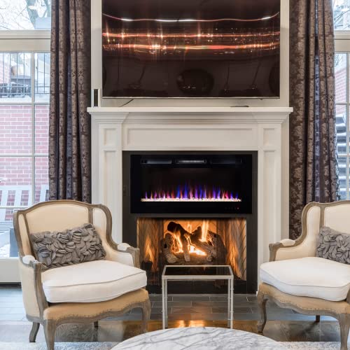 S-THROUGH Electric Fireplace Insert, Recessed and Wall Mounted Electric Fireplace Heater, 36 Inch Linear Electric Fireplace with Remote Control & Timer, Touch Screen, Adjustable Flame Color,750w/1500w