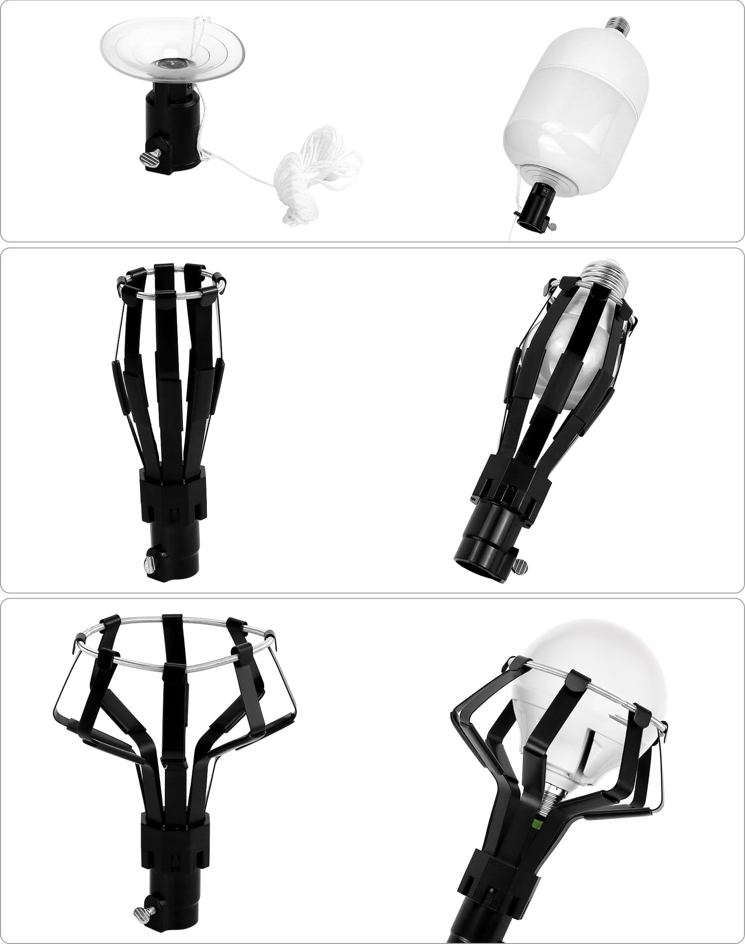 QWORK Professional Light Bulb Changer Kit - 3 Piece Set - Extension Pole Compatible, for High Ceiling Incandescent Bulbs with Standard, Floodlight & Recessed Changer, Secure Bulb Replacement Tool
