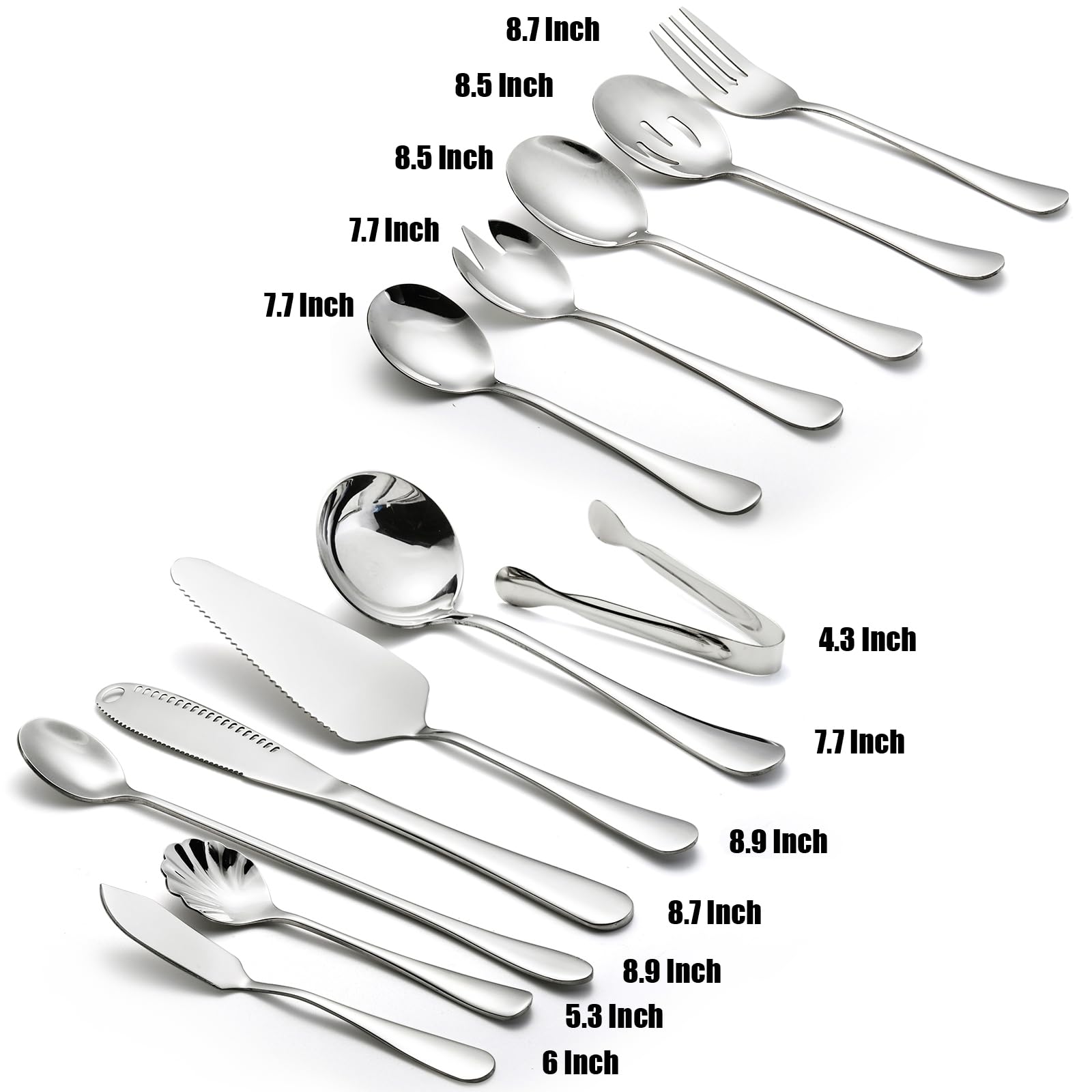 Nicunom 12 Piece Stainless Steel Serving Utensils, Silverware Serving Set Flatware Serving Tableware Cutlery Set for Home Kitchen Restaurant Party, Mirror Polished, Dishwasher Safe