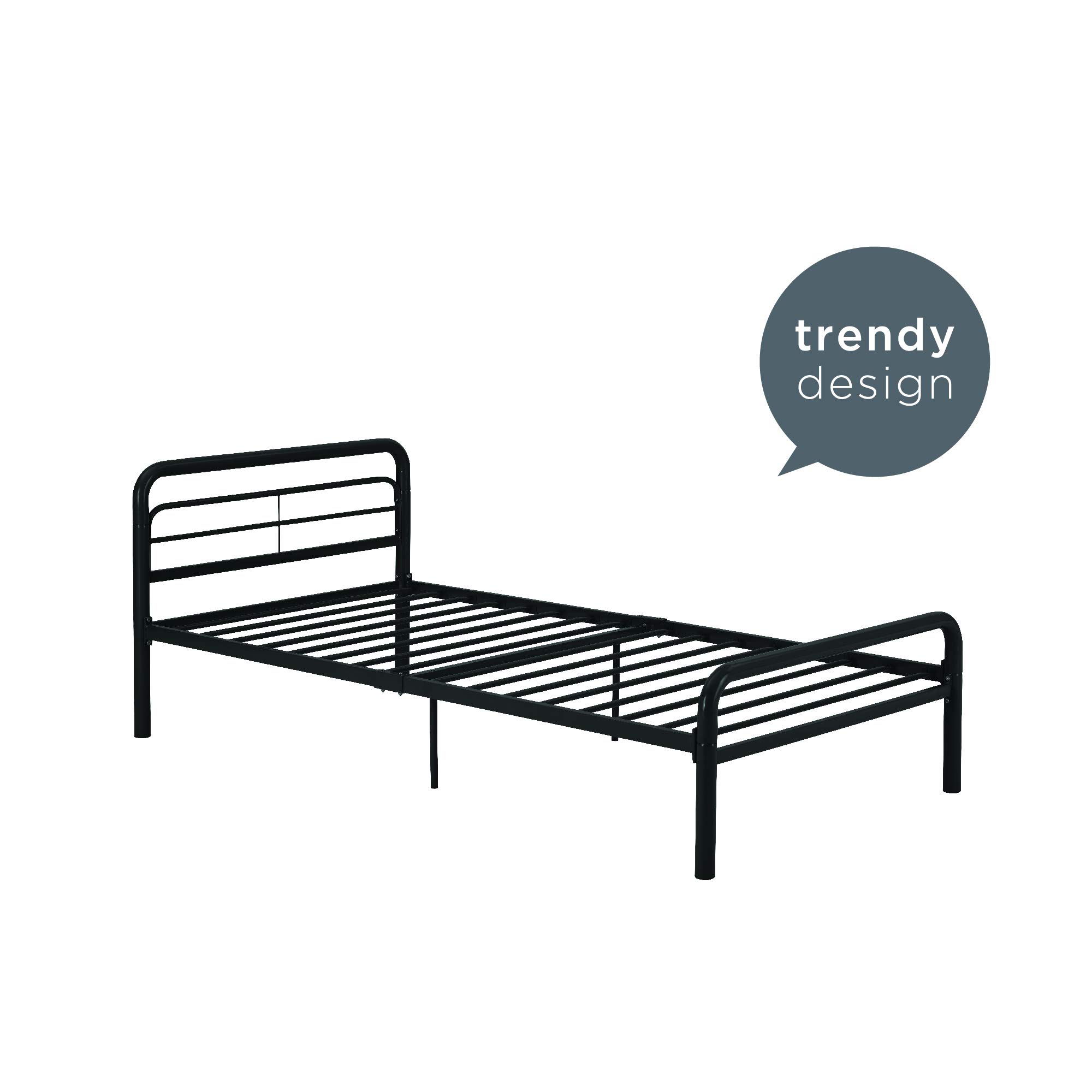 DHP Metal Bed with Round Tubing, Modern and Simple Design, Twin, Black