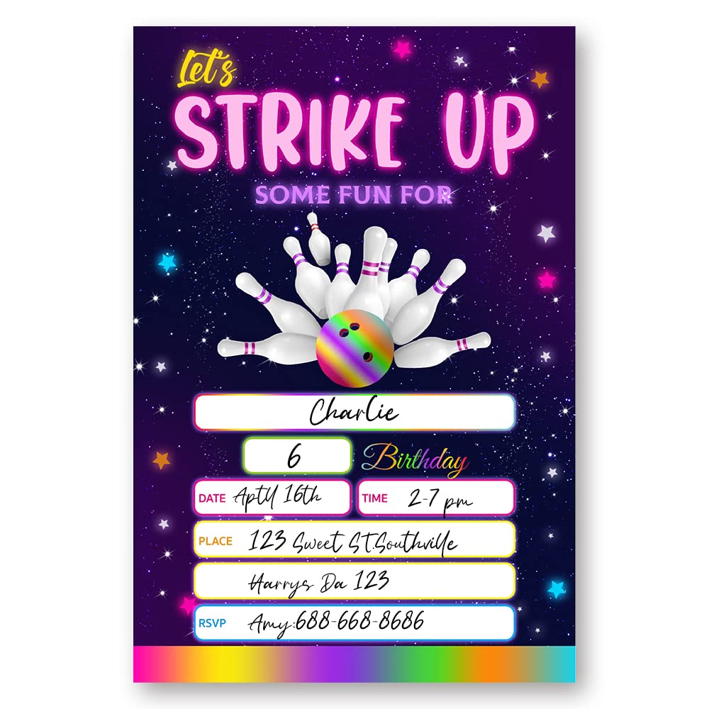 LoaHak Bowling Invitations For Kids Birthday, Bowling Birthday Party Invitation Cards, Bowling Birthday Invitation. (042)