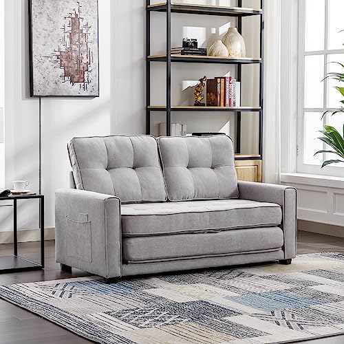 Sofa Bed,Pull Out Couch Bed Sleeper Sofa,54" Modern Convertible Velvet Loveseat with Side Pockets for Living Room, Apartment,Office(Grey)