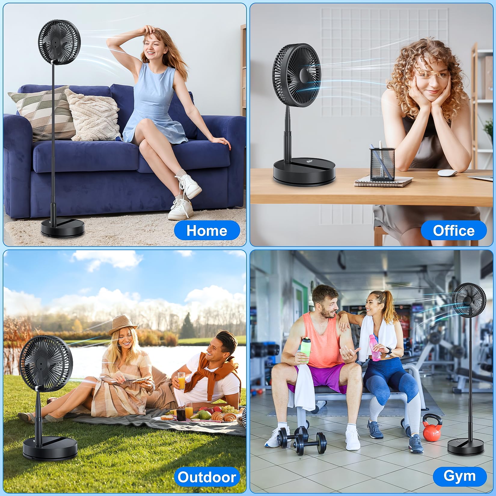 LIPETY Portable Foldable Rechargeable Oscillating Fan - 9" 7200mah Battery Operated USB C Small Fan Remote, Quiet Table Desk Fan Folding Standing Pedestal Fan for Bedroom Rome Office Camping Travel