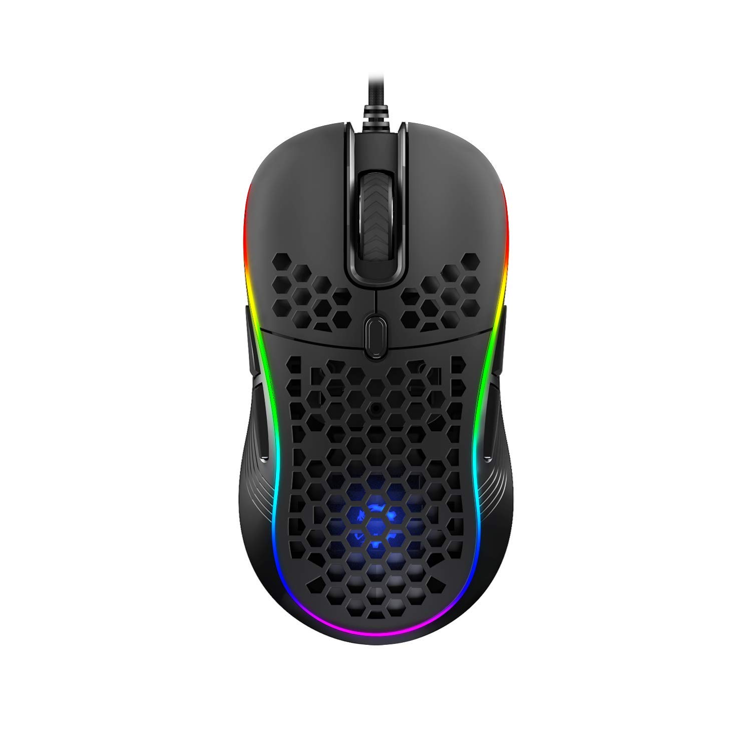 DREVO Owlet Wired RGB Lightweight Gaming Mouse, PixArt PMW3325 Max 10000 DPI, Ambidextrous Design for Left&Right Hand, 8 Programmable Buttons, Honeycomb Shell with Ultra-Weave Cable